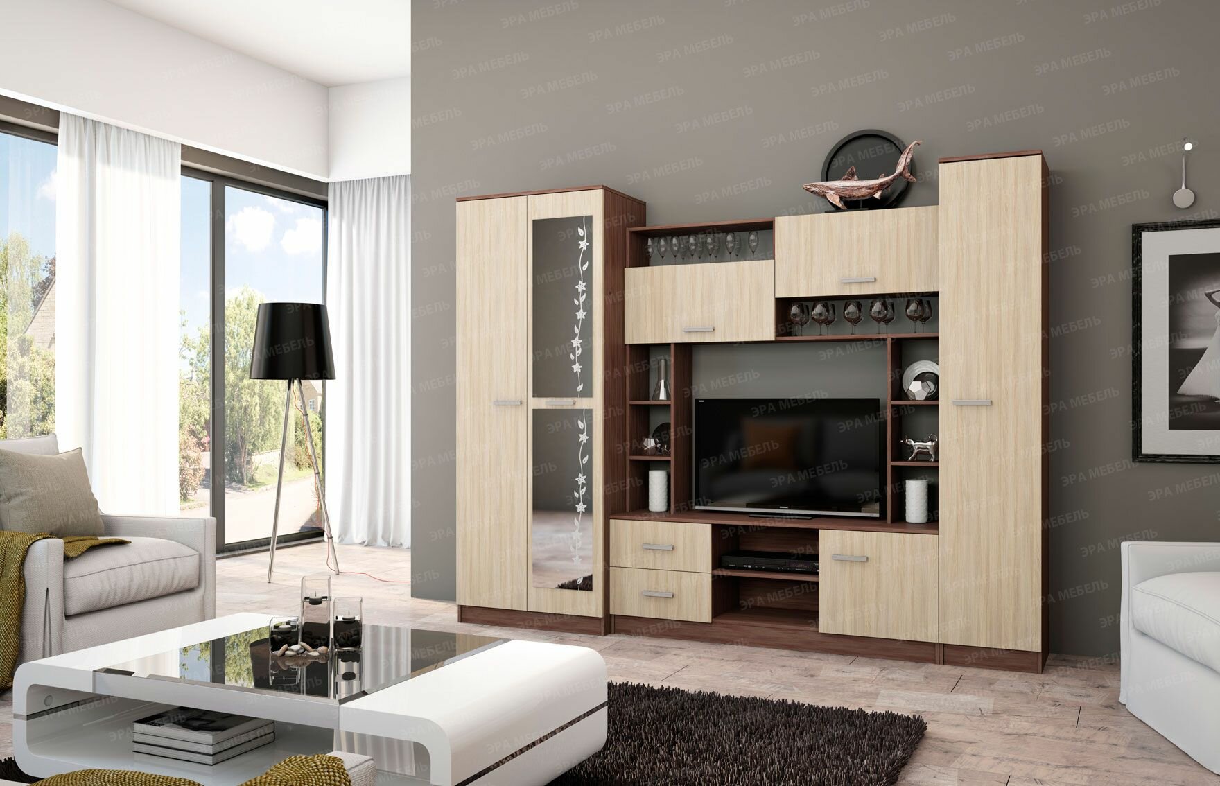 Гостиная Марта-11 Ясень шимо темный/светлый