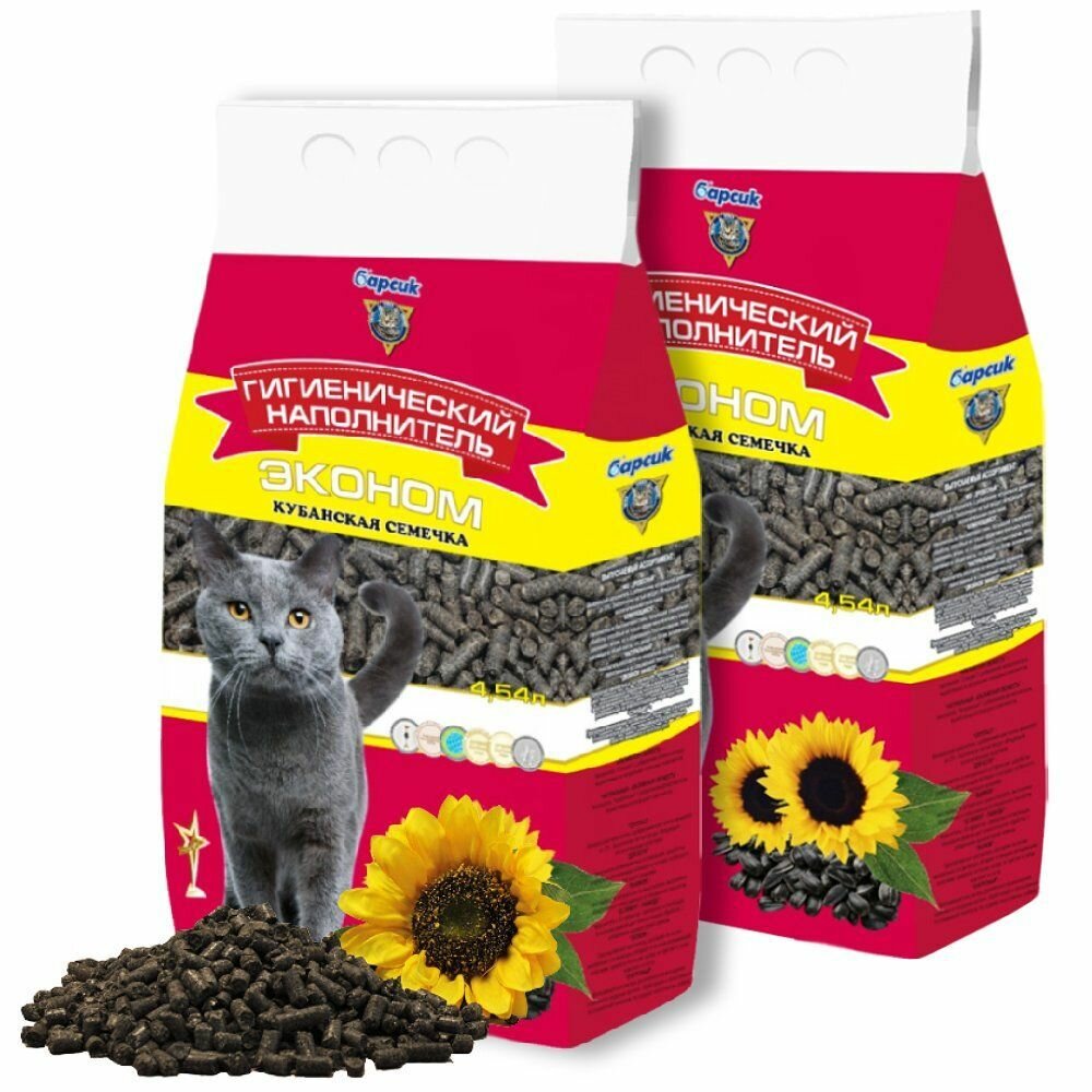 Наполнитель для кошачьего туалета Барсик Эконом кубанская семечка 4,54л - 2 упаковки