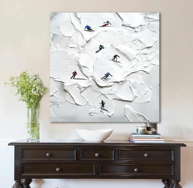 Картина ВсеКартины. тут "Лыжники", холст, на подрамнике, 40x40 см