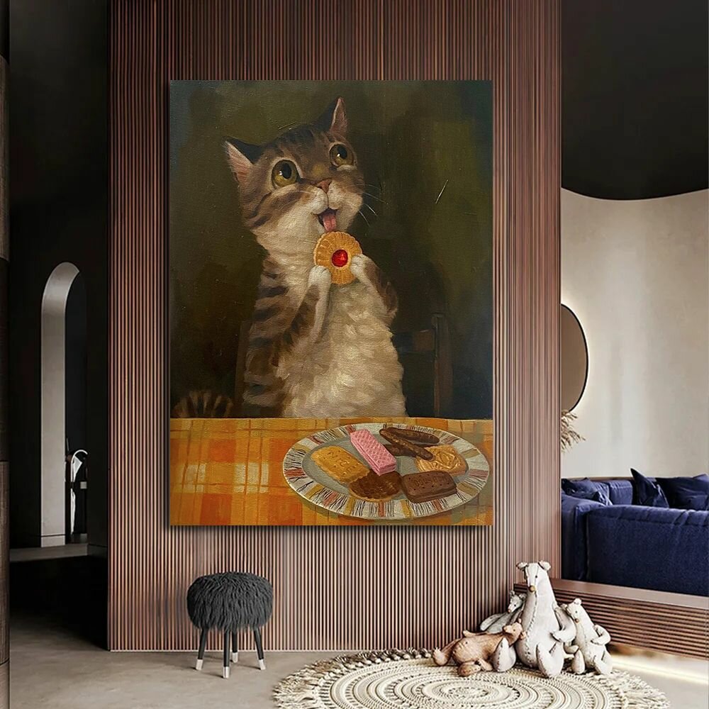 Картина кот, постеры с котами - "Котик с печенькой", 20х30 см.