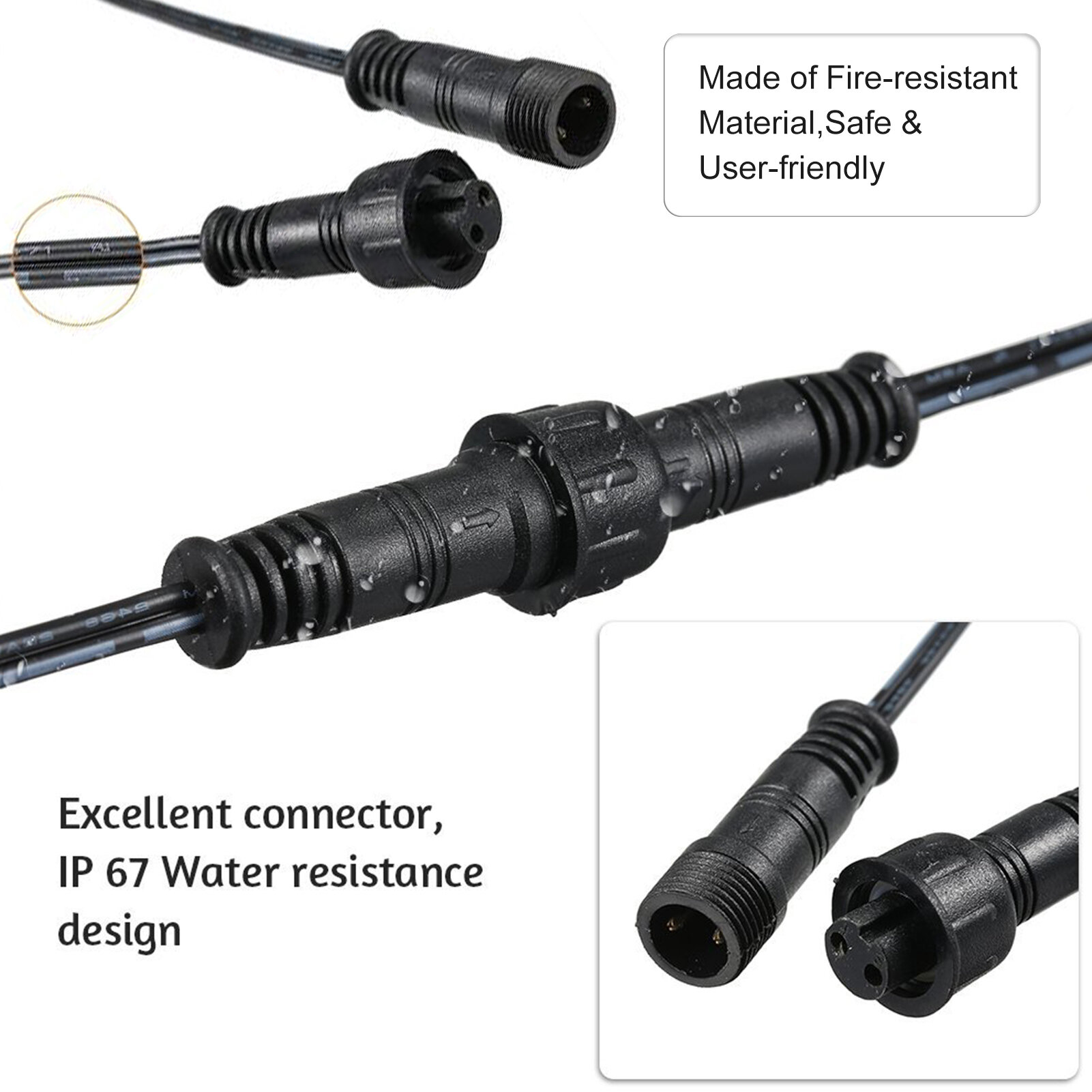 5 шт, 1 м удлинительные кабели для палубных светильников, 2-контактные водонепроницаемые шнуры IP67 с разъемами папа-мама для подвесных садовых светильников на солнечных батареях