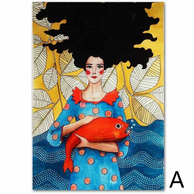 Абстрактная акварельная картина "Рыба-девушка" A, 40X50cm NoFrame