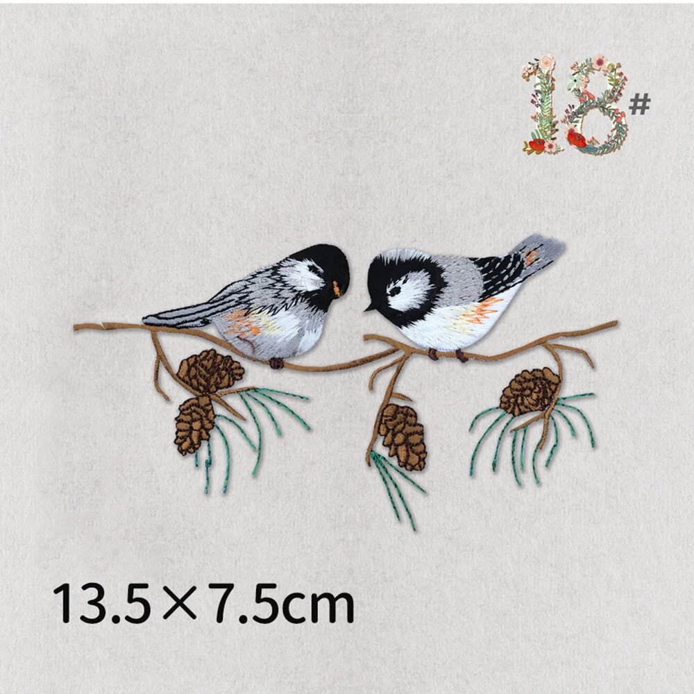Вышитый патч с птицами, 13.5x7.5 см, Цвет: 18