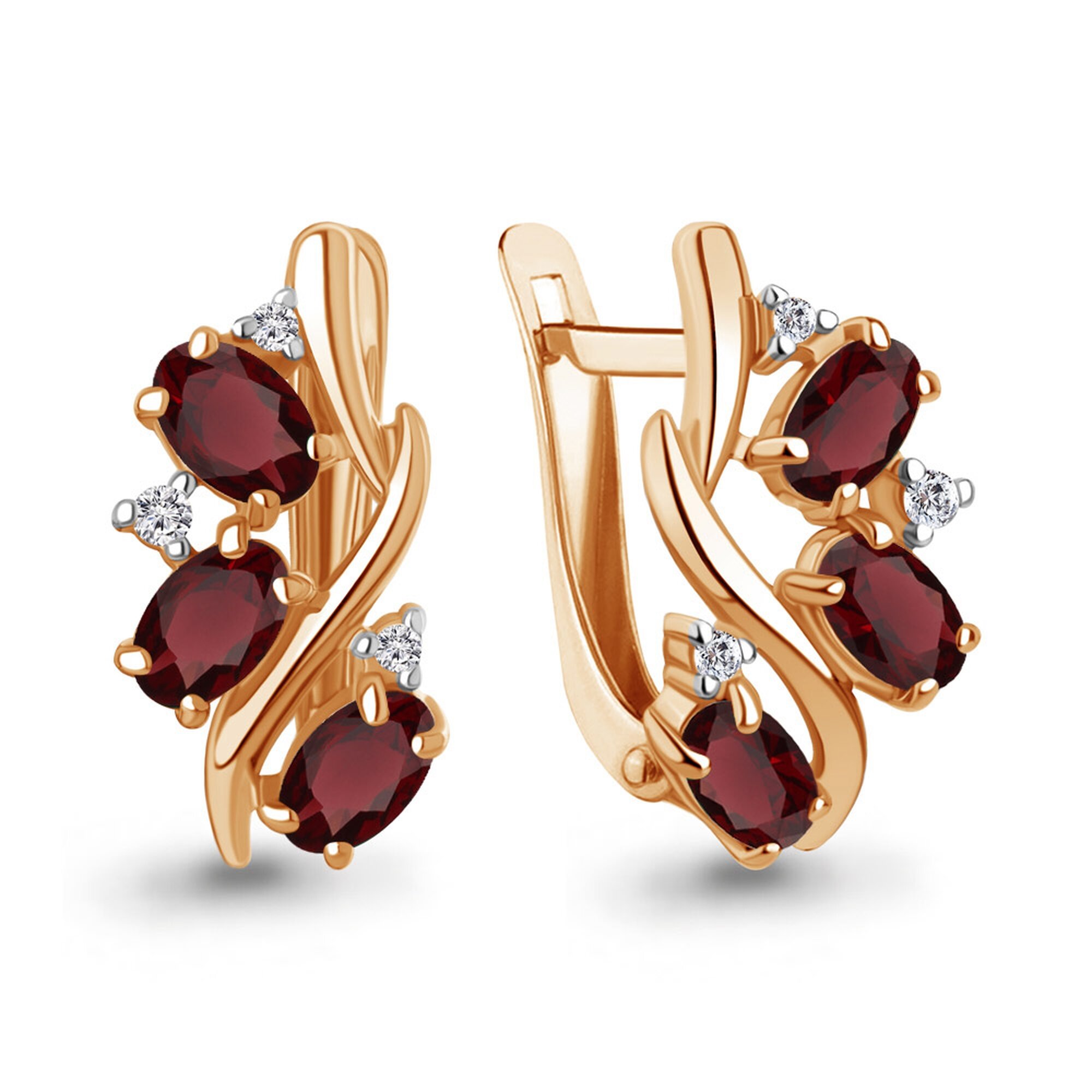 Серьги, серебро, 925 проба, золочение, фианит, гранат