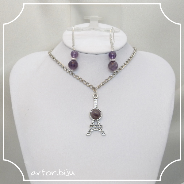 Комплект бижутерии: серьги, подвеска, аметист