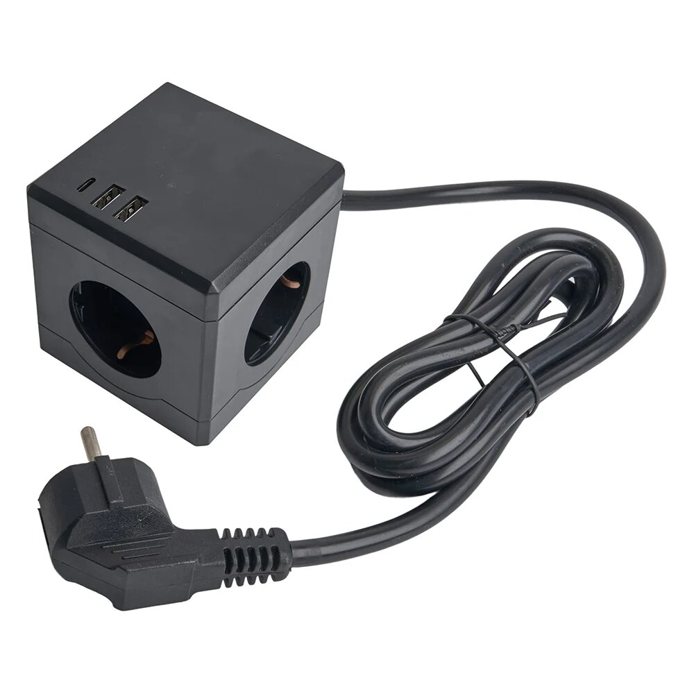 Удлинитель 3-местный STEKKER HM10-41-01 с/з, 3x1мм2, 1.5м, 250В, 16А, 2USB+1С, 5V 3,1А, серия Comfort, черный, 49657