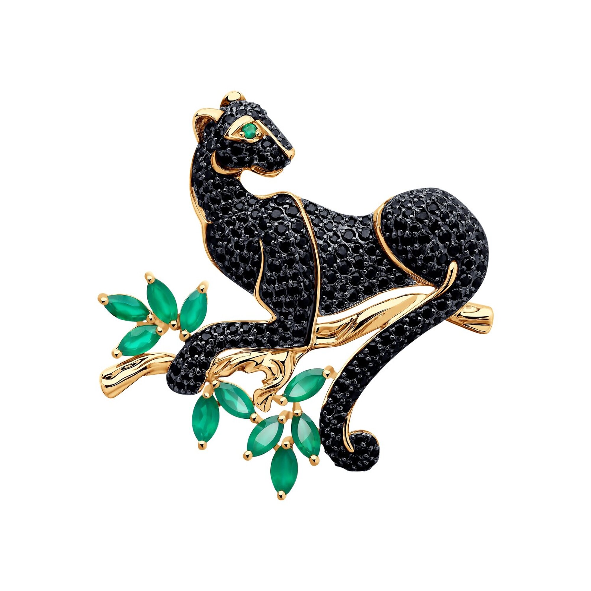 Брошь, красное золото, 585 проба, агат, фианит