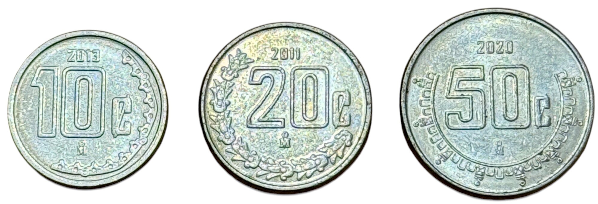 Набор из 3-х монет Мексики 10,20,50 центов.