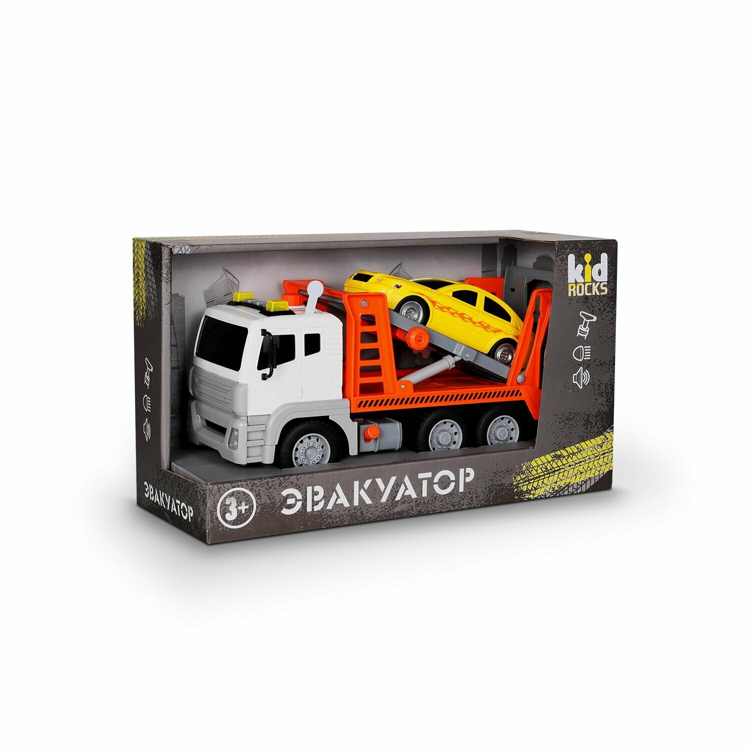 Игрушка - эвакуатор KID ROCKS / масштаб 1:12 /со звуком и светом / инерционный механизм, YK-2109