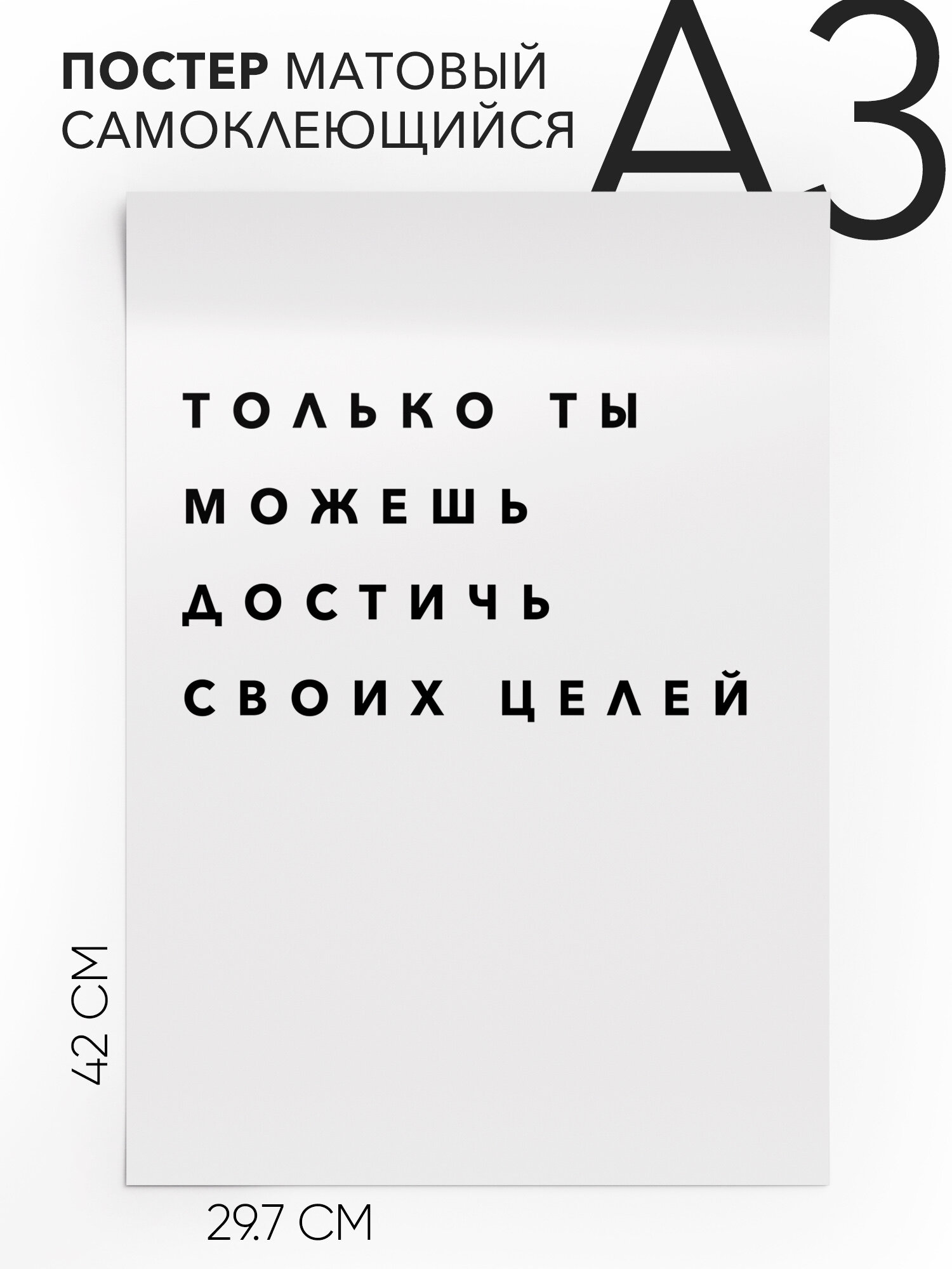 Постер с надписью на стену, плакат - про фитнес Только ты можешь достичь своих целей, Самоклеящийся, 30х40, А3