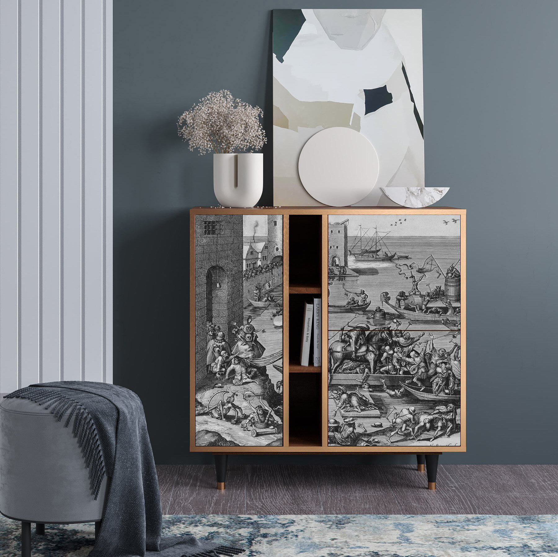 Комод - STORYZ - BS5 Saint Martin With His Horse in a Ship by Pieter Breugel, Размер - 94 x 96 x 41 см, Цвет корпуса - , Орех