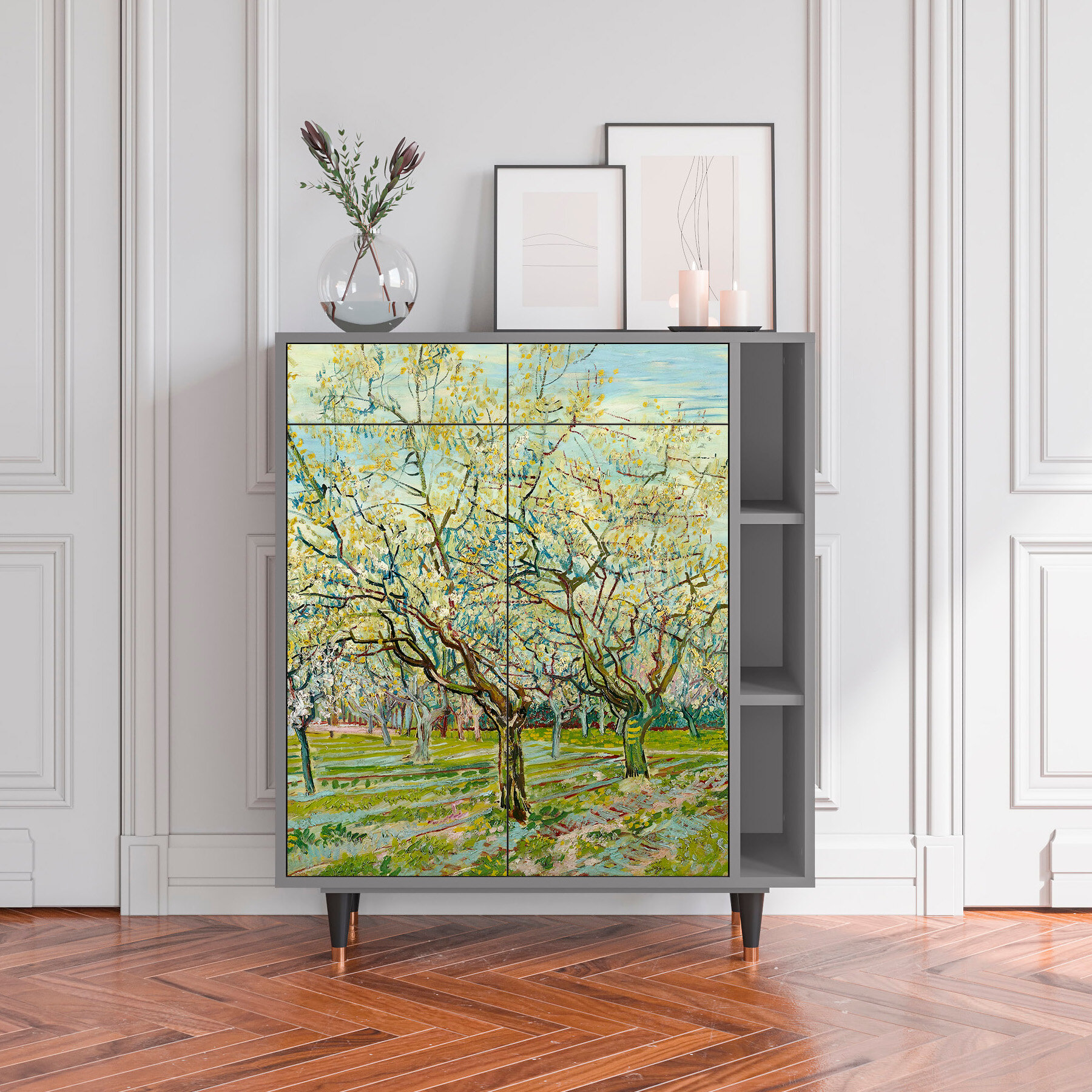 Комод - STORYZ - BS6 The White Orchard by Van Gogh, Размер - 94 x 110 x 41 см, Цвет корпуса - , Серый