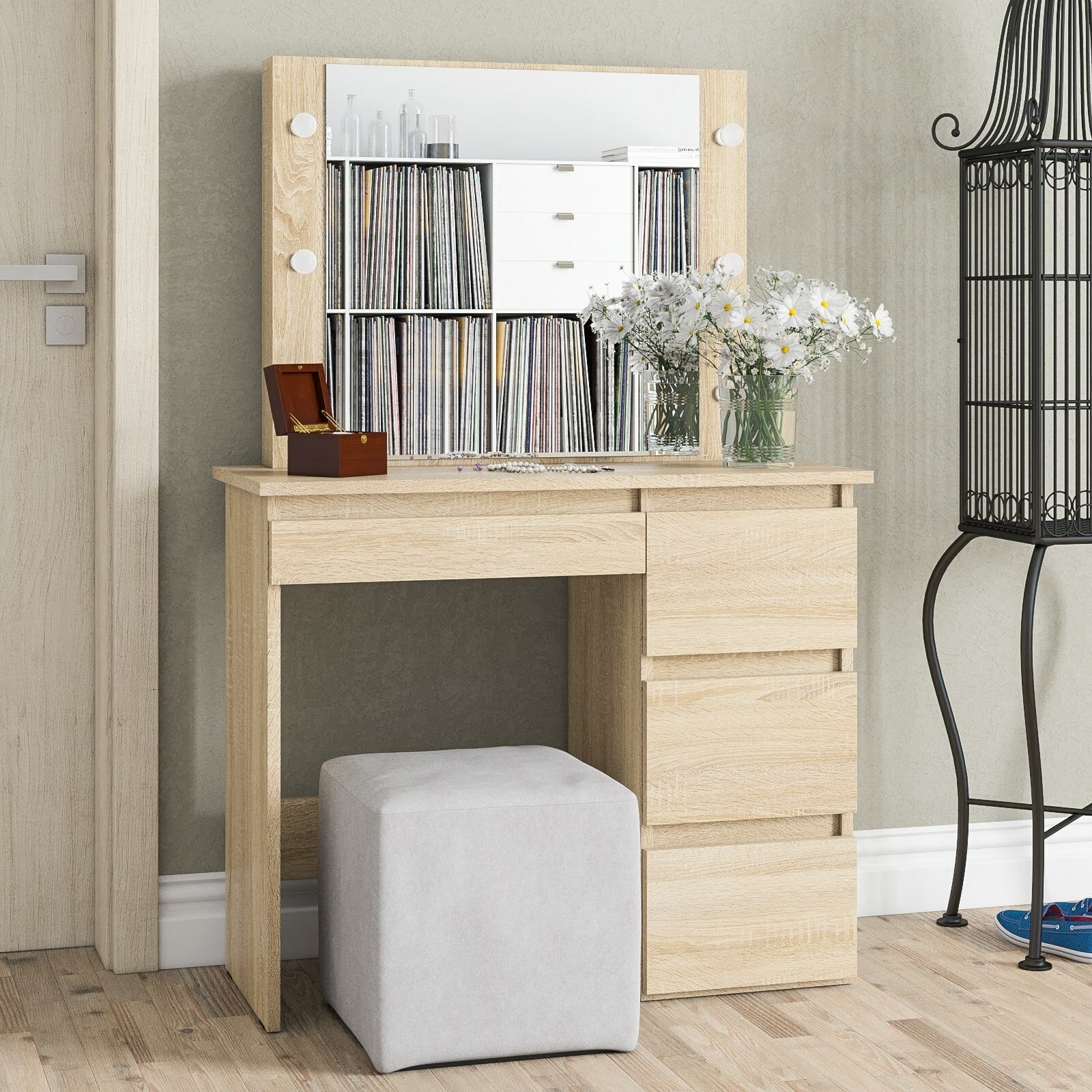 Стол косметический СВК Сура с подсветкой, цвет дуб сонома, ШхГхВ 90х40х136 см.