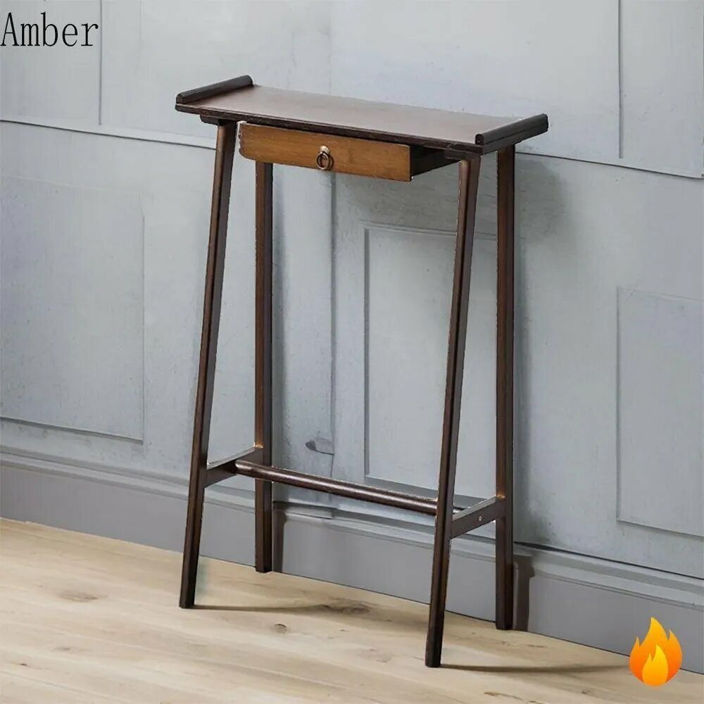 Консоль, из массива дерева, с зеркалом, 50x24x85см, темно-коричневая