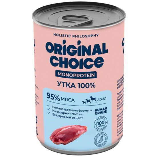 Корм влажный Original Choice MONOPROTEIN ADULT для собак всех пород утка 100%, 340 г
