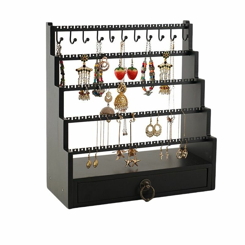 Стойка для украшений, деревянная, черная, 5 ярусов, длина 30 см