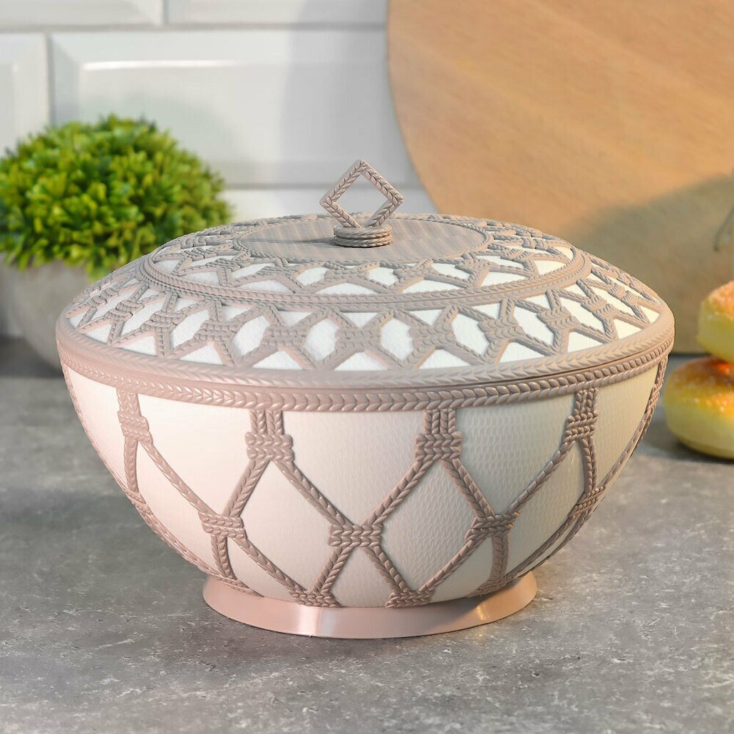 Сухарница "Арабеска" с крышкой, 1,7л, пластик, цвет какао, 21х15см