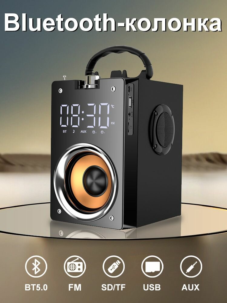 Уличная Bluetooth-колонка 2025 с FM-радио. Громкий звук с басом, ручка, защита от брызг 3000mAh для вечеринок на природе