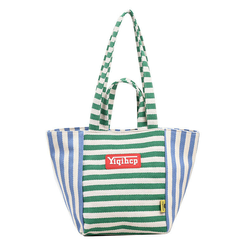 Милая корейская полосатая сумка из канваса для детей, унисекс, универсальная для повседневного использования, зелёная