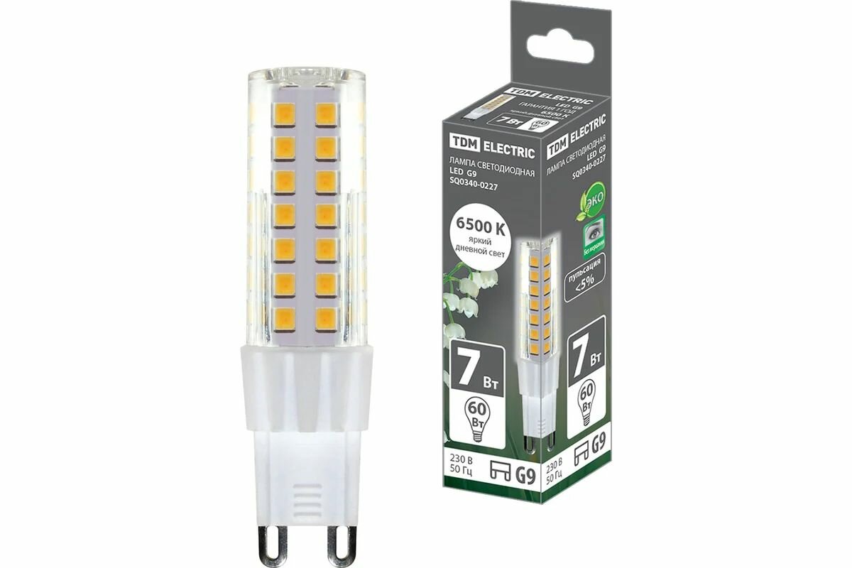 Лампа светодиодная 7Вт G9 230В 6500К SMD 17,5x65,5мм TDM