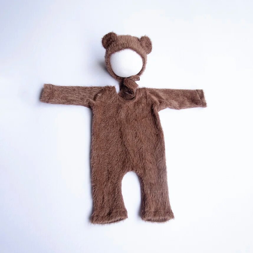 Вязаный костюм медведь для фотосессии новорожденных coffee