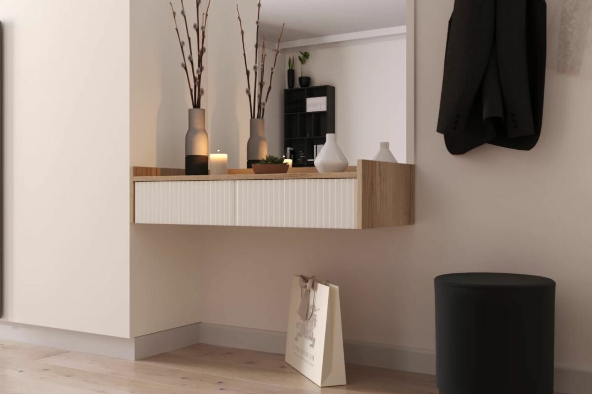 Подвесная тумба Салерно 2.2 (МДФ) SF-027 Лотос Дуб Золотистый U1148 NEW 100x35x22 см, белый Дом мебели для вас