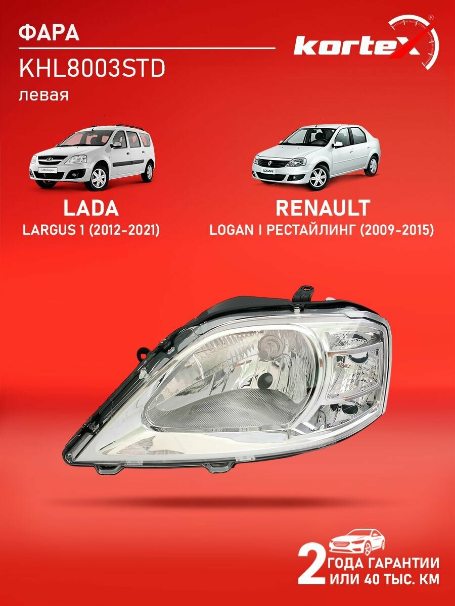 Фара левая под корректор Kortex для Рено Логан, Дача Логан KHL8003, 8200744753