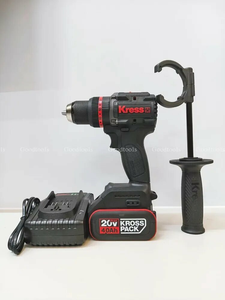 Kress KU217 20V Бесщеточная дрель-шуруповерт, Ударная электродрель , большой крутящий момент 100 Н м,2000r/min, компактный корпус, c 1хАКБ 4Ач и ЗУ