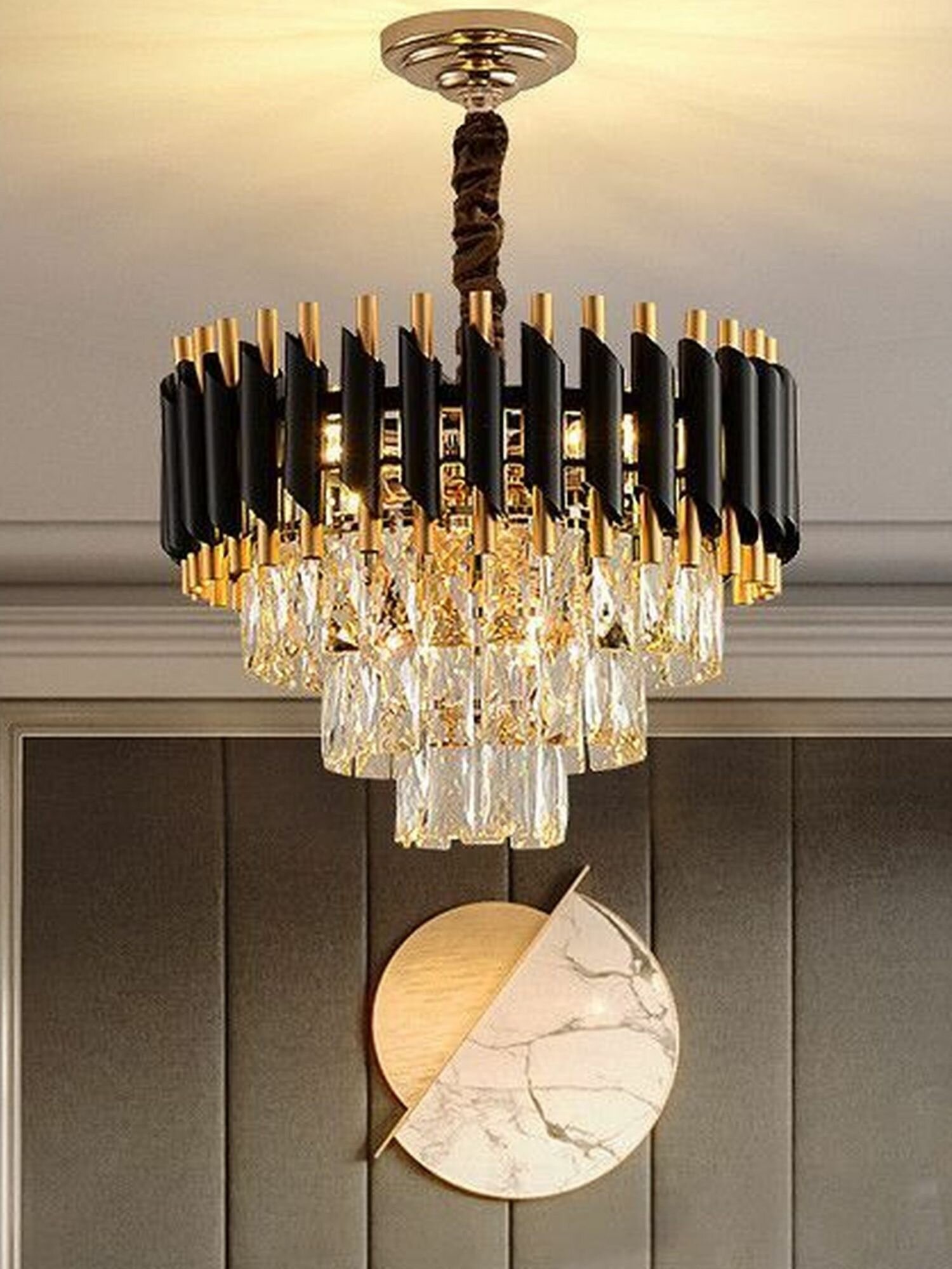 Люстра каскадная Crystal 400, чёрный цвет, цоколь E14