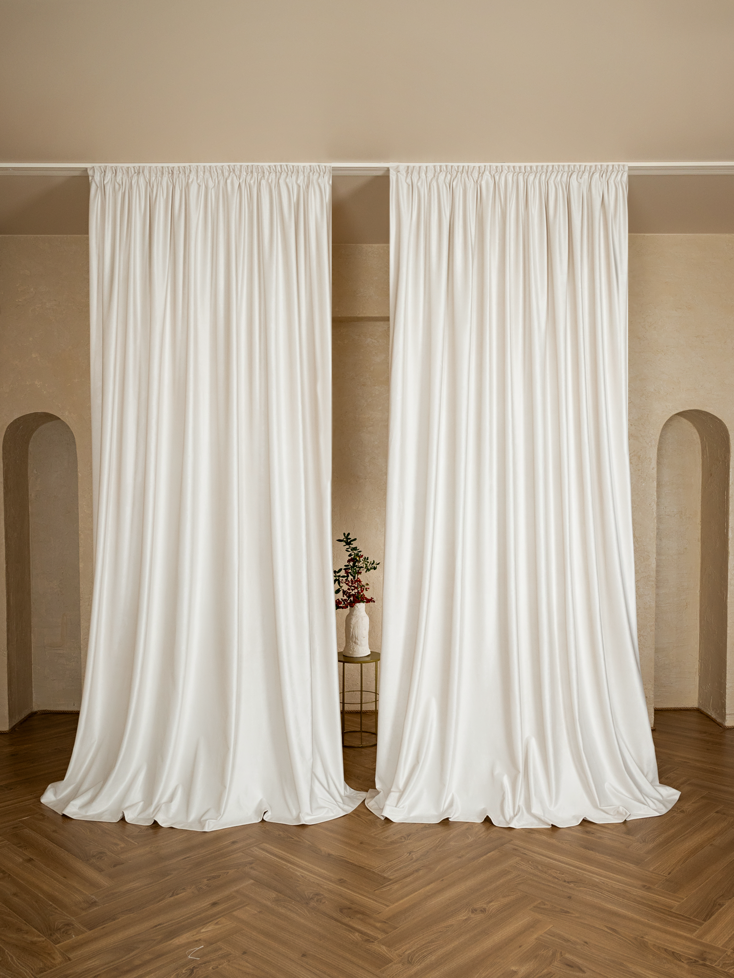 Шторы бархат антикоготь белые 400х280 см, 2 полотна, (каждое 200х280 см), лента 6 см, Erika Home (Evrika Home)