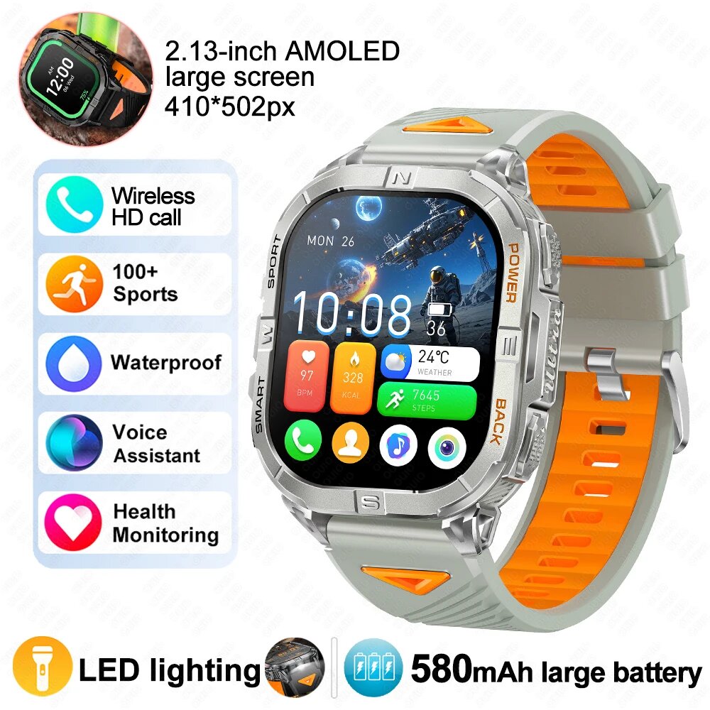 Умные часы Silver 2.13" AMOLED, 100+ Sports, 580mAh
