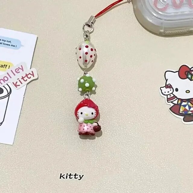 Ключевой брелок Hello Kitty в стиле ягод (с декором клубники и гриба)