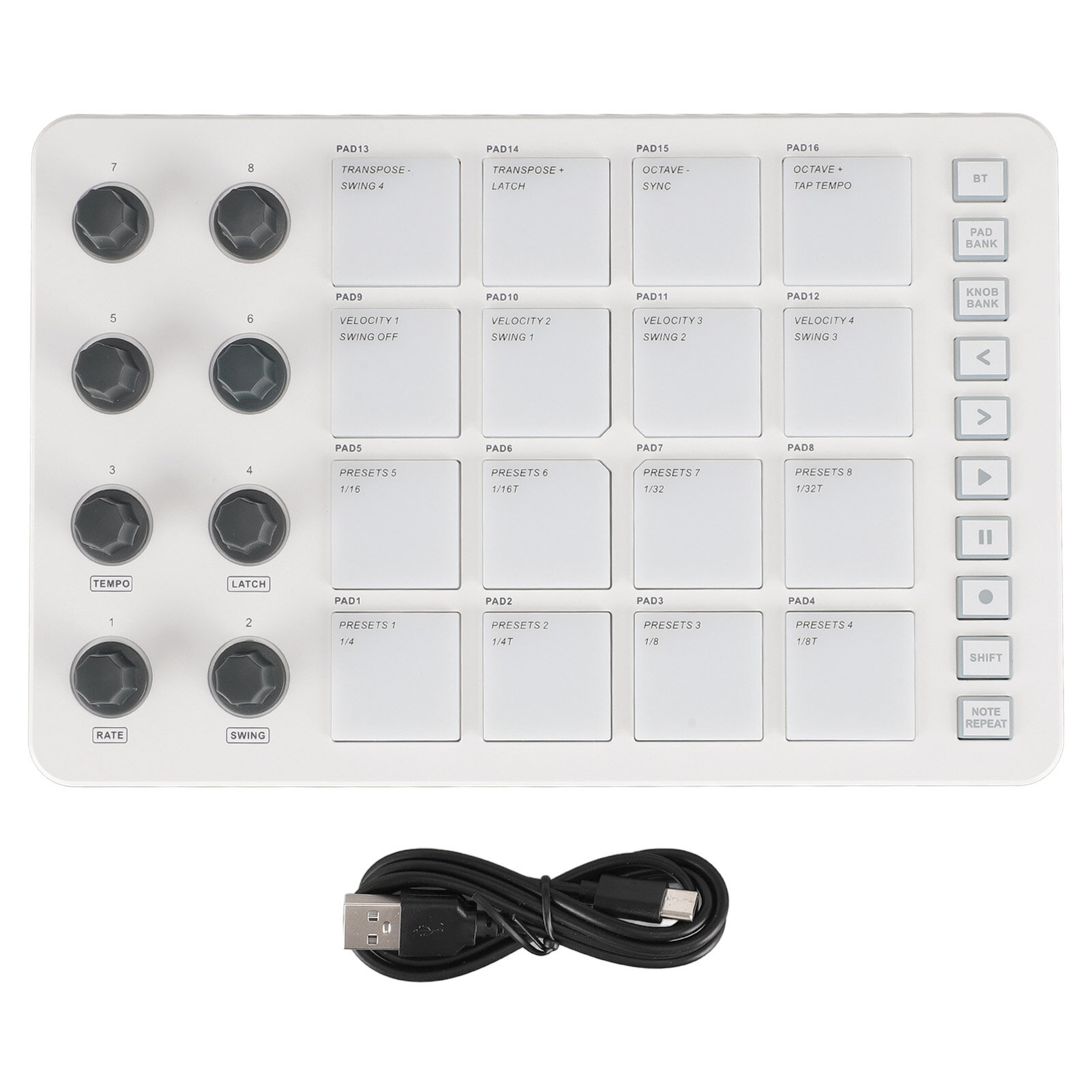Bluetooth MIDI-контроллер SMC PAD, портативный, USB, барабанный пэд-контроллер, 16 RGB пэдов, 8 назначаемых ручек, функции повтора нот и полного уровня клавиш
