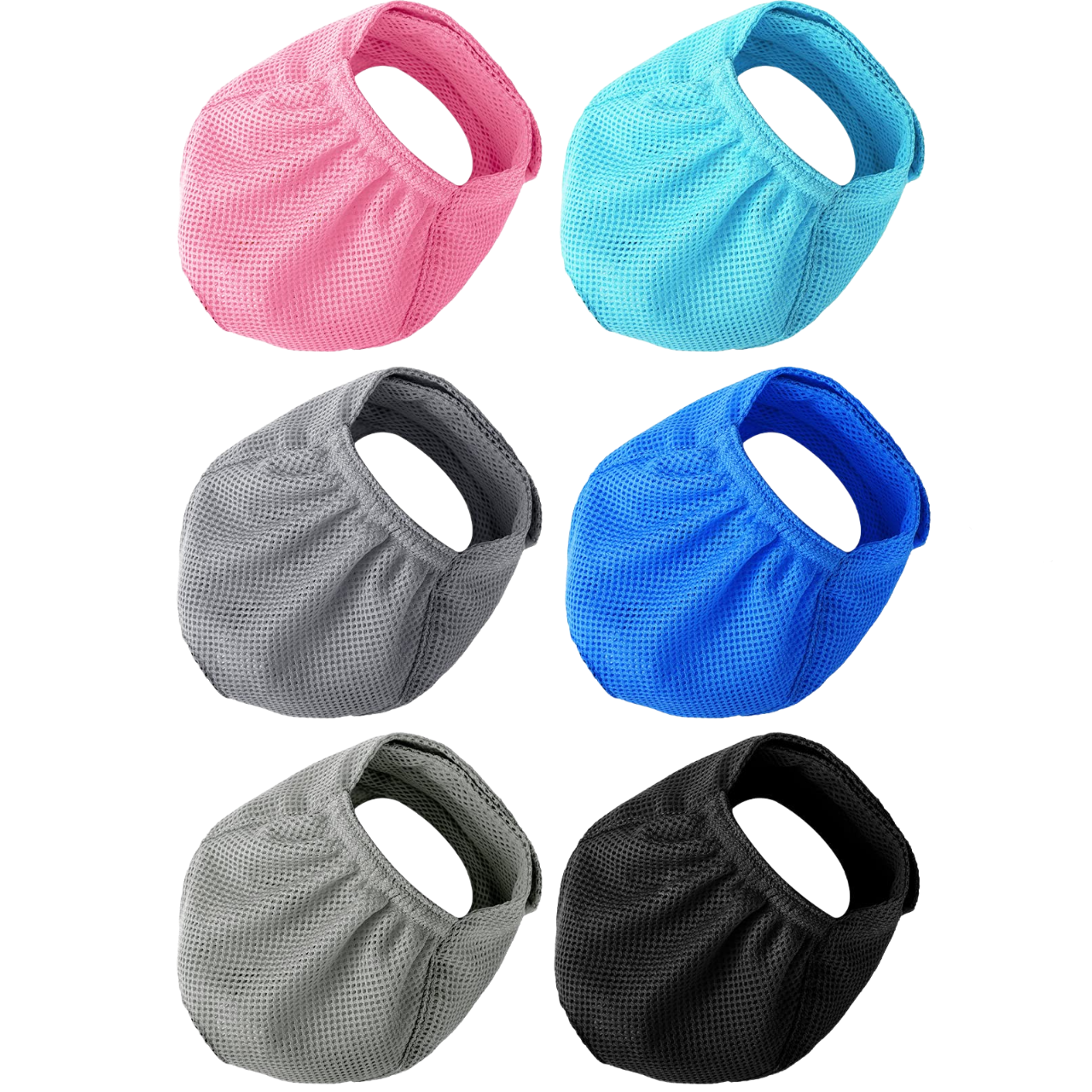 Sotiff - 6 bozales para gatos para aseo, bozales de malla transpirable, bozales de nailon, color negro, azul, gris, gris claro, rosa, azul claro, talla S, circunferencia del cuello 16-23cm/6.29-9in, circunferencia de la cabeza 18-23cm/7-9in, peso 3kg,