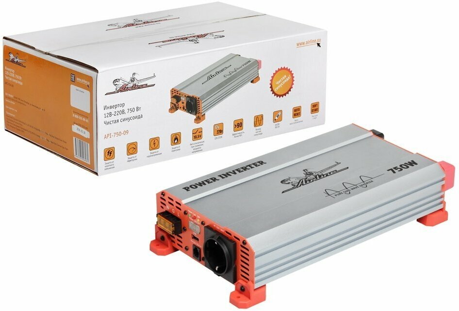 Инвертор 12В-220В 750 Вт чистый синус AIRLINE API-750-09