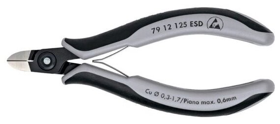 Бокорезы Knipex KN-7912125ESD, прецизионные, для электроники, антистатические ESD, вороненые, 125 mm