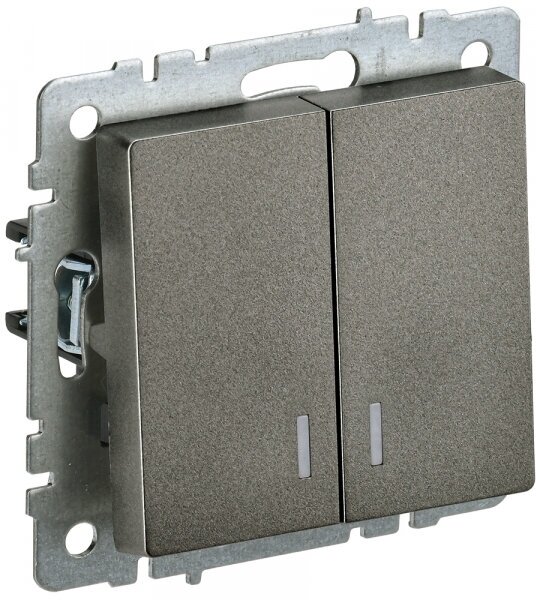 IEK BRITE Выключатель 2-клавишный с индикацией 10А ВС10-2-1-БрТБ темная бронза