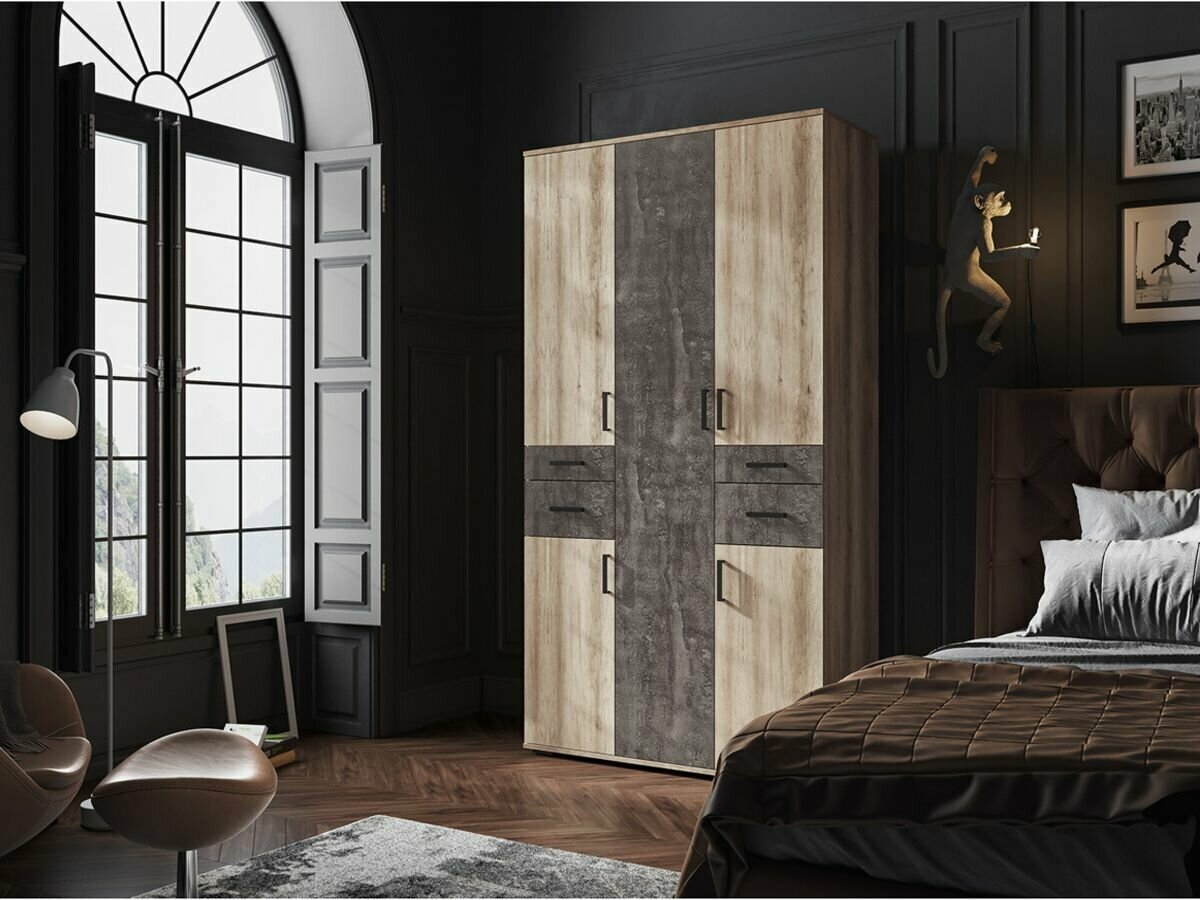 Серия Нельсон ШК 02 Шкаф трехдверный Стендмебель(120х220х50см) дуб крафт белый-дуб крафт белый