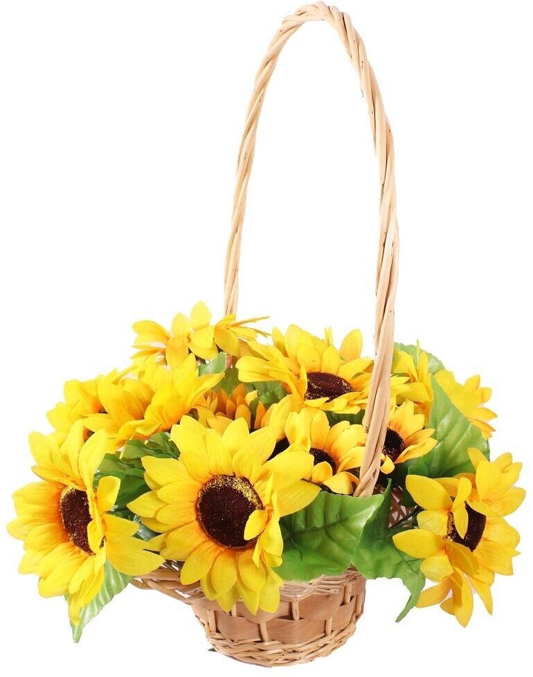 Искусственные подсолнухи в плетеной корзине от бренда Holodilova