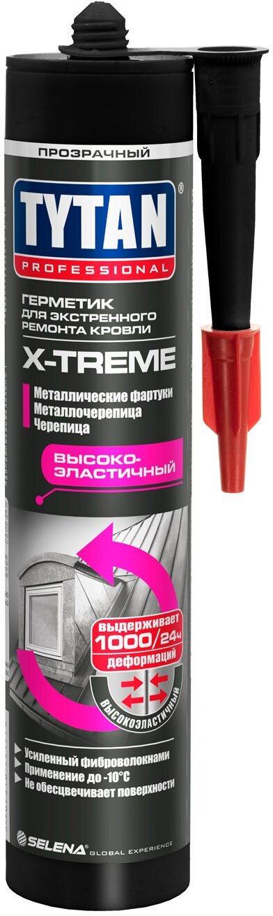 Герметик каучуковый для кровли Х-Treme, быстросохнущий, прозрачный, 310мл, Tytan Professional