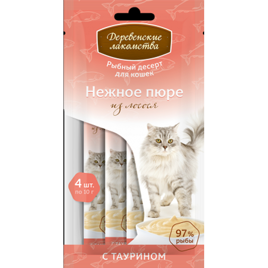 Лакомство для кошек Деревенские Лакомства Нежное пюре из лосося 4х10г