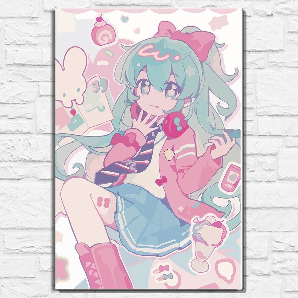 Картина по номерам на холсте аниме мику хацунэ (вокалоид, синаморолл, девушка) - 14894 60х40