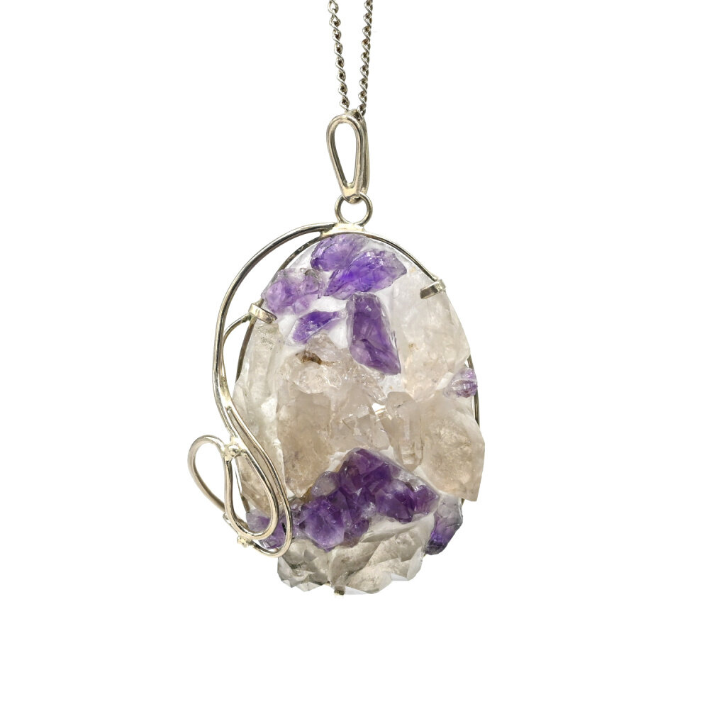 Подвеска, аметист, горный хрусталь