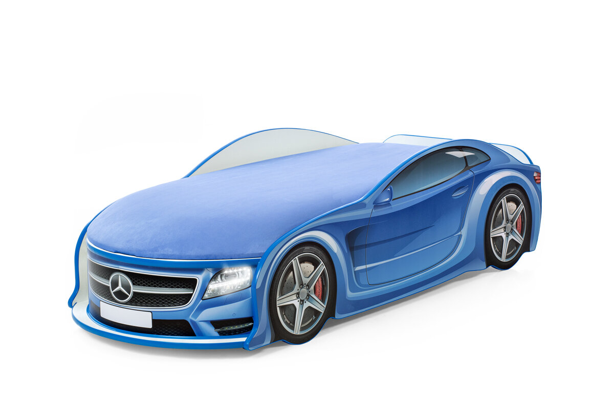 Детская кровать-машина UNO Мерседес с подсветкой фар, цвет синий