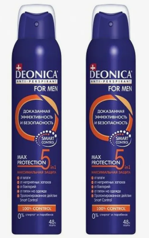 Антиперспирант Deonica For Men Max Protection 5в1, спрей, 200 мл, 2 шт.