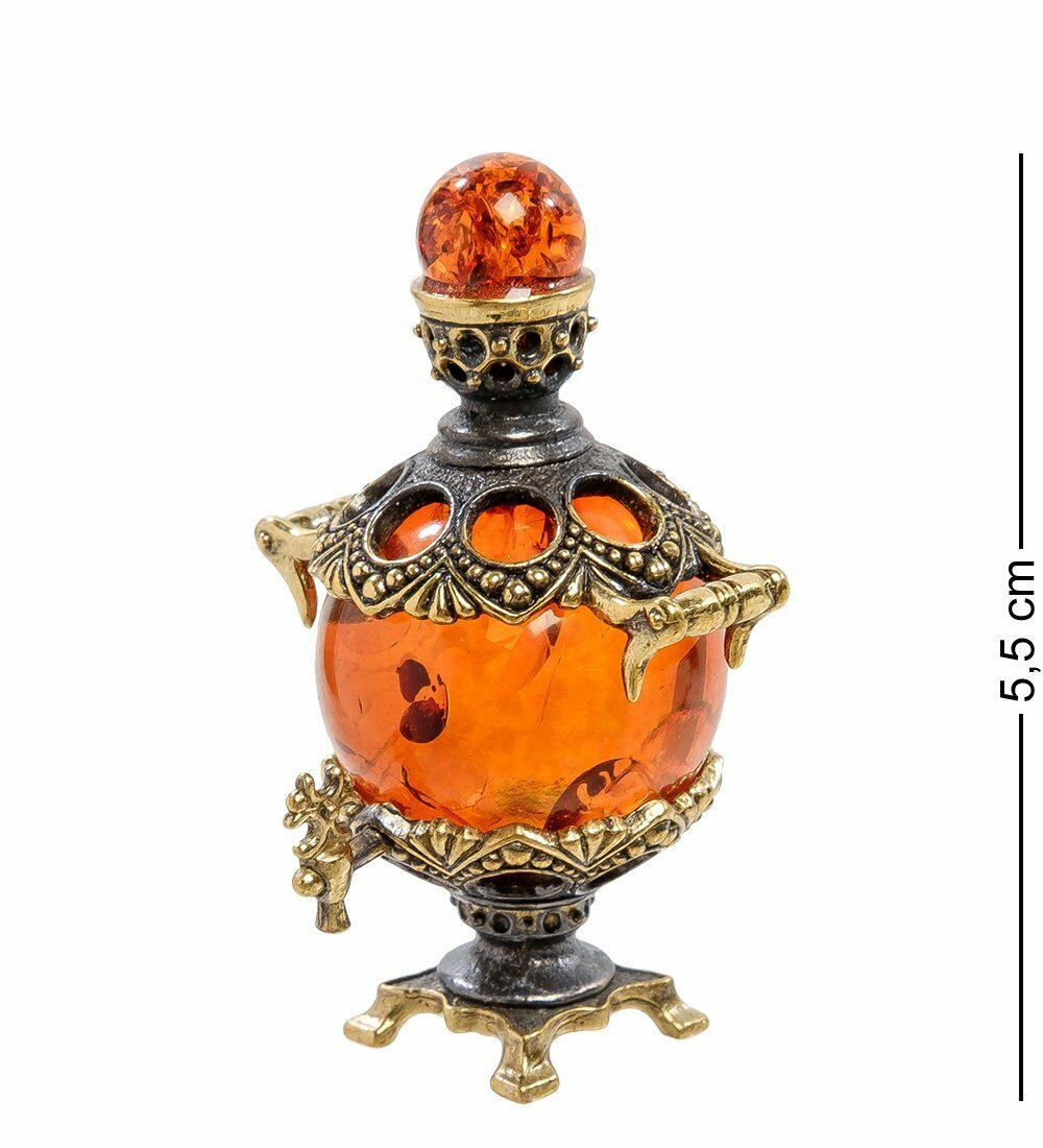 Фигурка 'Самовар расписной' (латунь, янтарь)