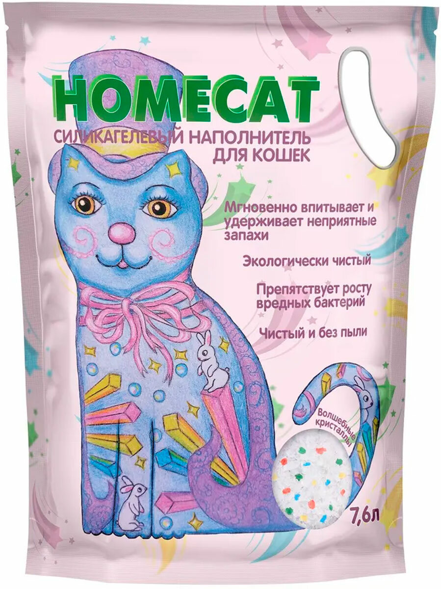 HOMECAT волшебные кристаллы наполнитель силикагелевый для туалета кошек (7,6 л х 4 шт)