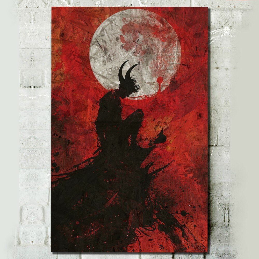 Картина интерьерная на рельефной доске фэнтези вампир дьявол (кровавая луна, эзотерика, магия) - 15621 В
