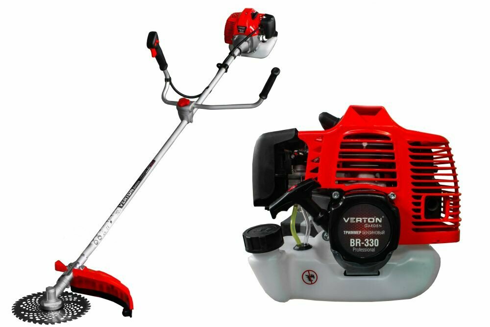 Триммер бенз. VERTON garden BR-330 Professional (V двигателя 33 см3, мощность 1.6 л. с./1.18 кВт, профессиональный ранец, цельная штанга, диск 40т, катушка)