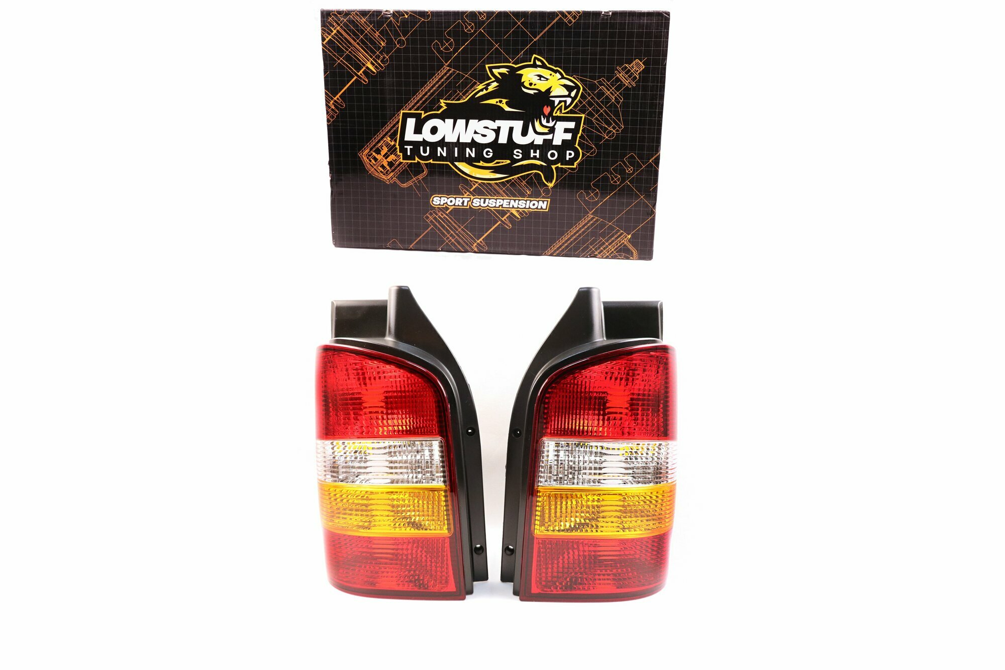 VW T5 2003-2010 Transporter Multivan Caravelle фонари задние левый и правый красный с оранжевым поворотником LOWSTUFF TLVWT5ORGBLNK